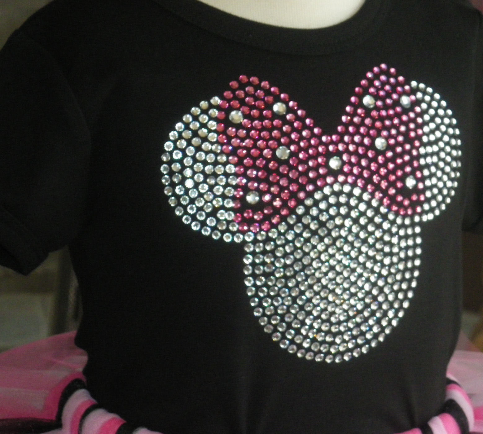 6.5" Clear Pink Minnie Mouse Iron On Rhinestone Transfer For Disney T ...